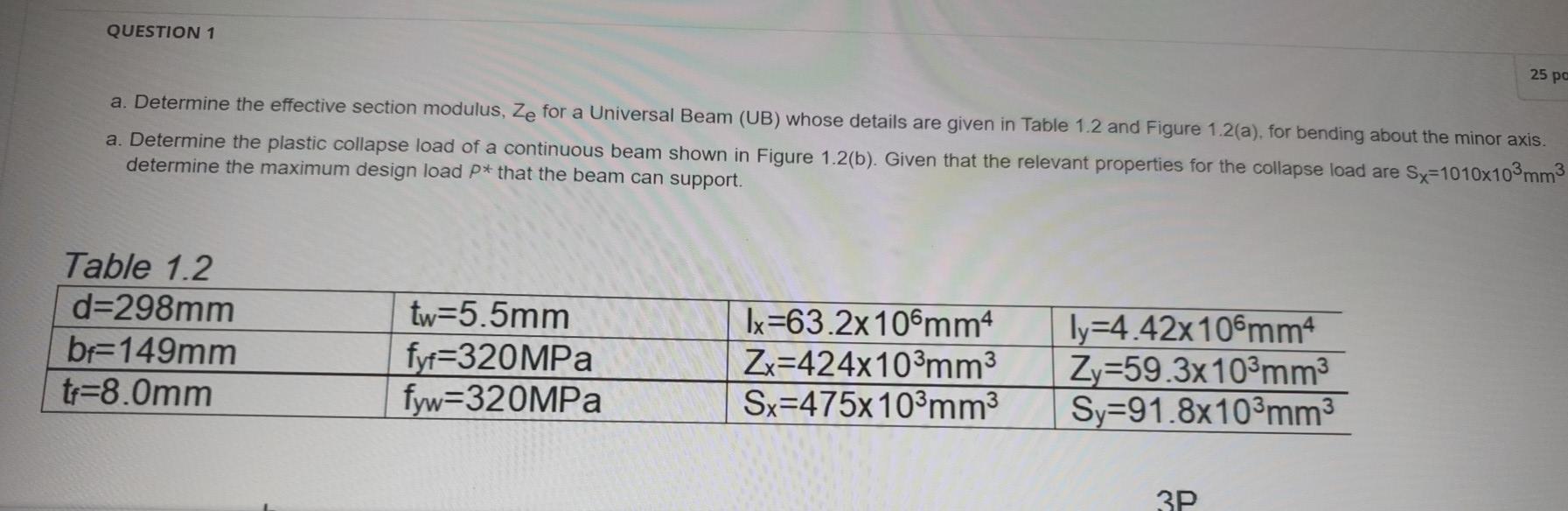 Solved QUESTION 1 25 po a. Determine the effective section | Chegg.com
