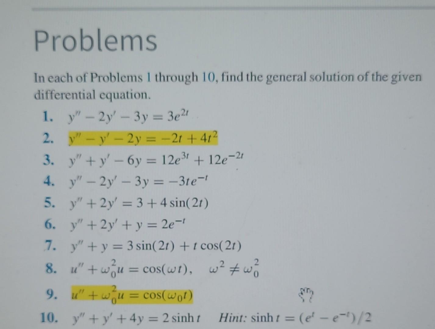 Solved In each of Problems 1 through 10, find the general | Chegg.com