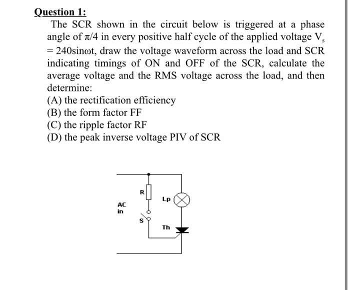 Solved Question 1: The SCR shown in the circuit below is | Chegg.com