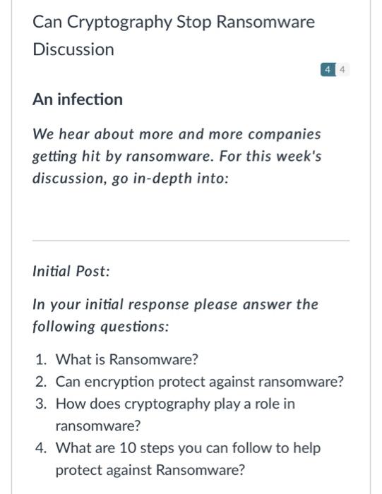 Solved Can Cryptography Stop Ransomware Discussion 4 An | Chegg.com