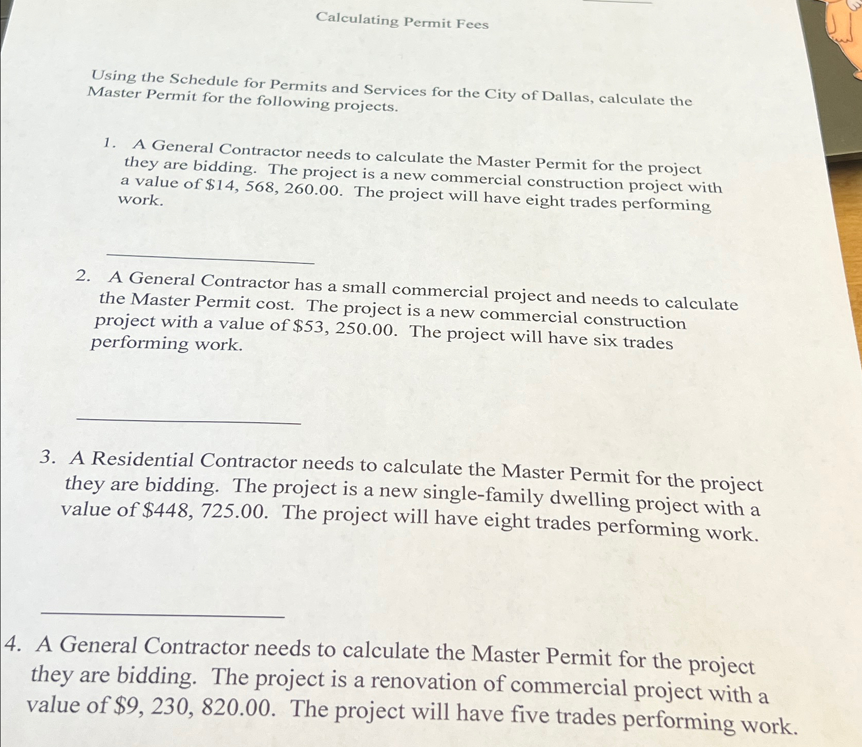 Solved Calculating Permit FeesUsing the Schedule for Permits | Chegg.com