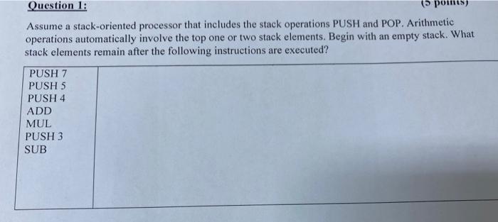 Solved Question 1: Assume a stack-oriented processor that | Chegg.com