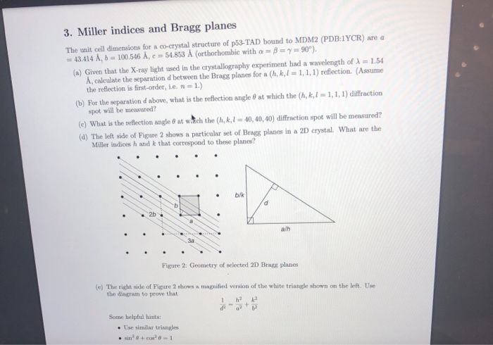 Solved 3. Miller indices and Bragg planes The unit cell | Chegg.com