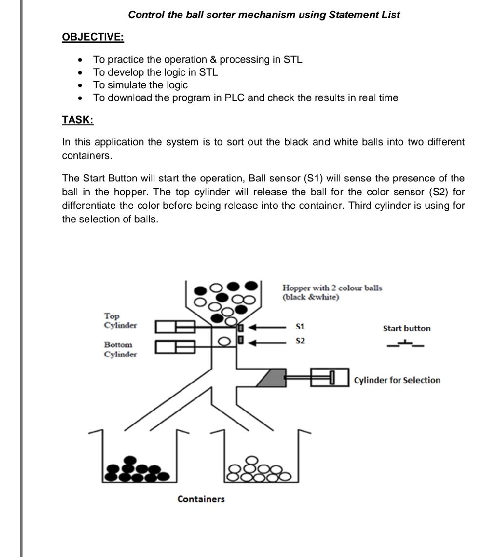 Control the ball sorter mechanism using Statement | Chegg.com