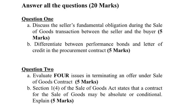 Solved Answer all the questions (20 Marks) Question One a. | Chegg.com