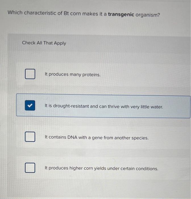 Solved Which characteristic of Bt corn makes it a transgenic | Chegg.com