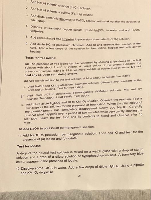 Solved 6. Potassium chromate solution, HCl (dilute) and KI. | Chegg.com