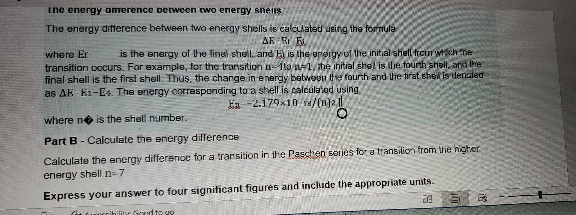 Solved The energy difference between two energy shells is | Chegg.com