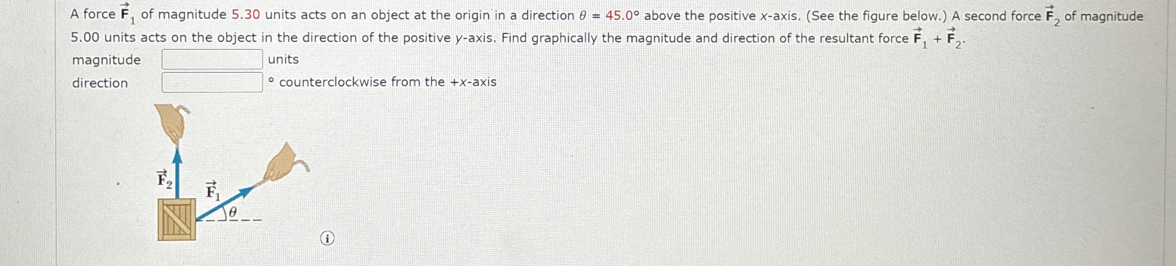 Solved A force vec(F)1 ﻿of magnitude 5.30 ﻿units acts on an | Chegg.com