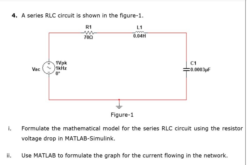 Solved 4. A series RLC circuit is shown in the figure-1. i. | Chegg.com