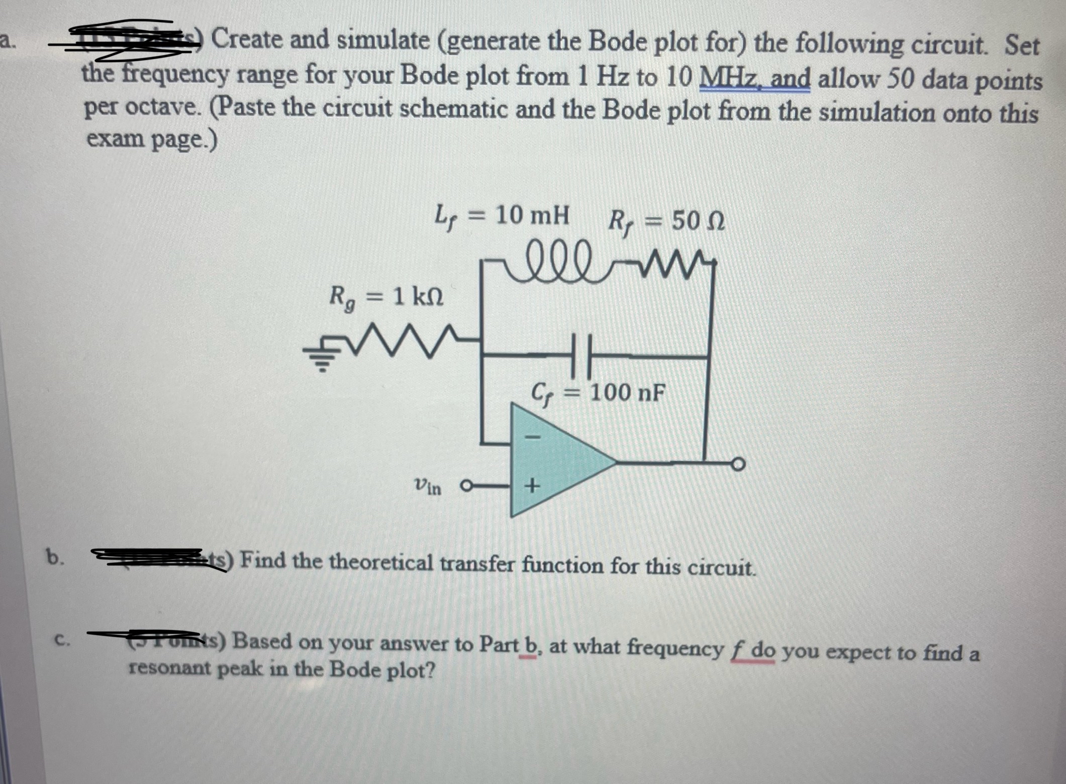 a. Create and simulate (generate the Bode plot for) | Chegg.com a. Create and simulate (generate the Bode plot for) | Chegg.com
