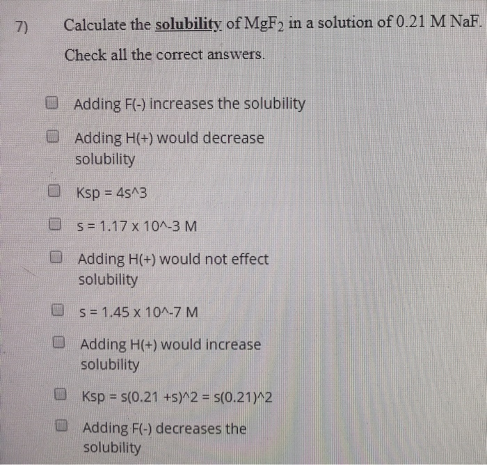 Solved Calculate the solubility of MgF2, in a solution of | Chegg.com