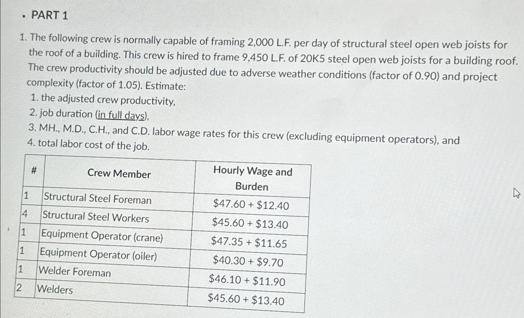Solved PART 1The following crew is normally capable of | Chegg.com