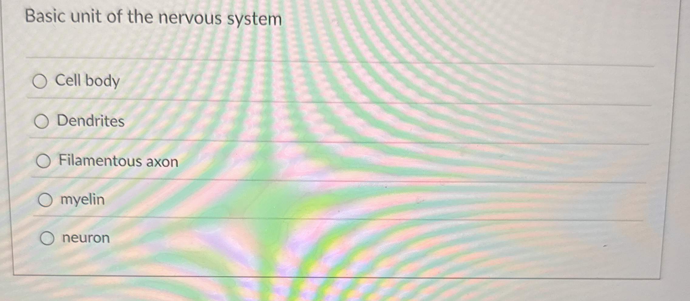 Solved Basic unit of the nervous systemCell | Chegg.com