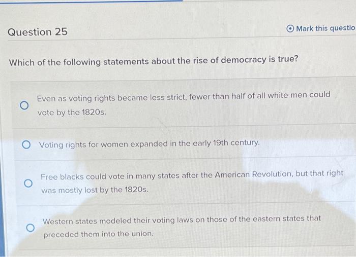 Solved Question 25 Mark this questio Which of the following | Chegg.com
