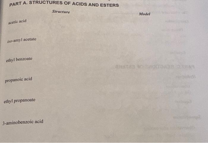 Solved PART A. STRUCTURES OF ACIDS AND ESTERS Structure | Chegg.com
