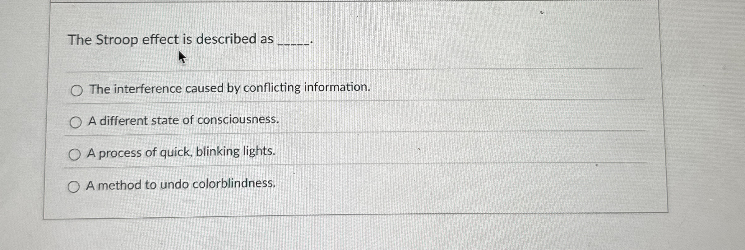 Solved The Stroop effect is described asThe interference | Chegg.com