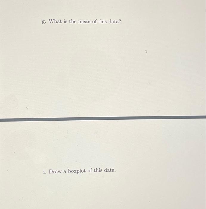 Solved g. What is the mean of this data? i. Draw a boxplot | Chegg.com
