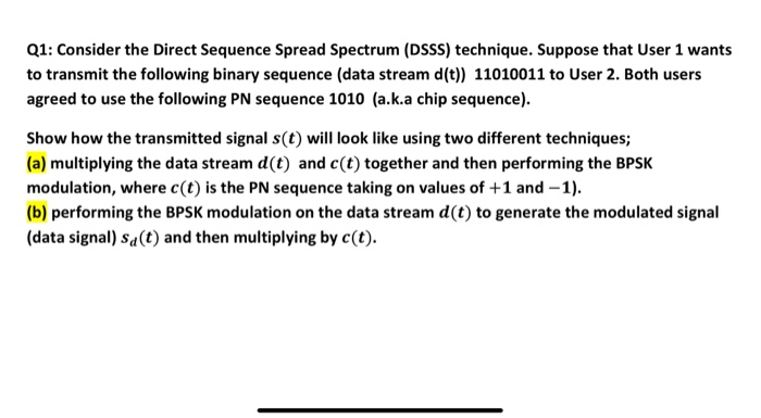 Solved Q1: Consider the Direct Sequence Spread Spectrum | Chegg.com