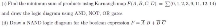 Solved (i) Find the minimum sum of products using Karnaugh | Chegg.com