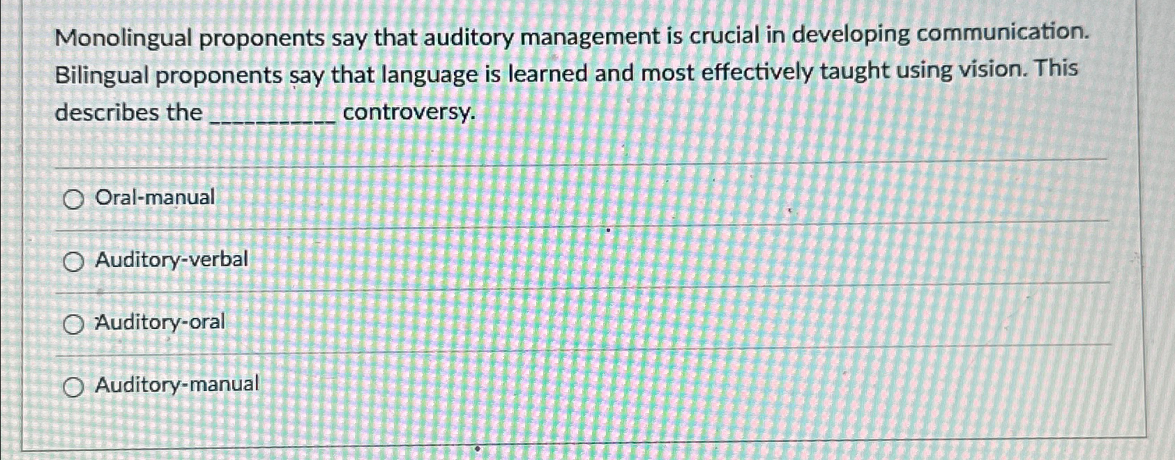 Solved Monolingual proponents say that auditory management | Chegg.com
