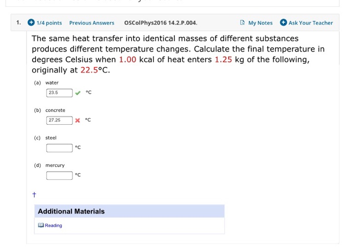 Solved 1. 1/4 points Previous Answers OSColPhys2016 | Chegg.com