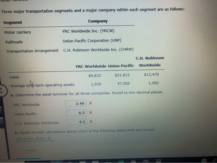 Solved are as follows: Three major transportation segments | Chegg.com
