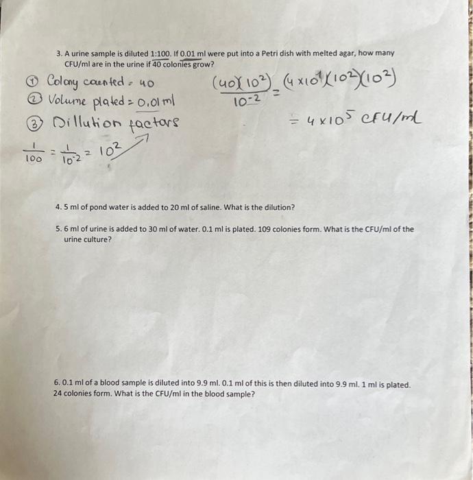 Solved 7. 1ml of sewage water is added to 9ml of water. | Chegg.com