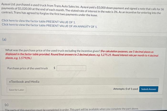 Solved Ayayai Ltd. purchased a used truck from Trans Auto | Chegg.com