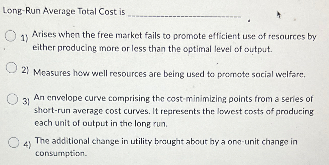 Solved Long-Run Average Total Cost isArises when the free | Chegg.com