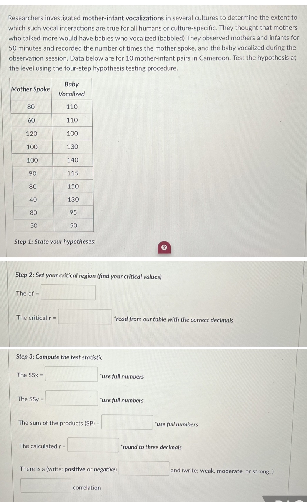 Solved Researchers investigated mother-infant vocalizations | Chegg.com