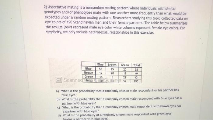 Solved 2) Assortative mating is a nonrandom mating pattern | Chegg.com