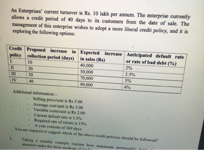 An Enterprises' current turnover is Rs. 10 lakh per | Chegg.com