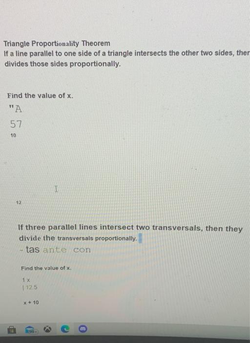 Solved Triangle Proportionality Theorem If a line parallel | Chegg.com