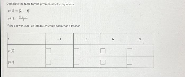 Solved Complete the table for the given parametric | Chegg.com