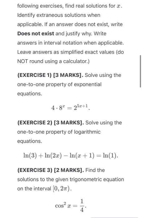 Solved following exercises, find real solutions for x. | Chegg.com