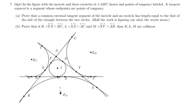 7. (pt) In the figure with the incircle and three | Chegg.com