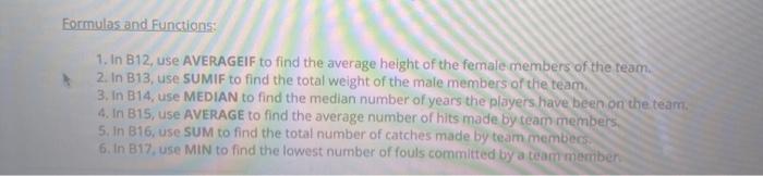 Formulas and Functions 1. In B12, use AVERAGEIF to | Chegg.com