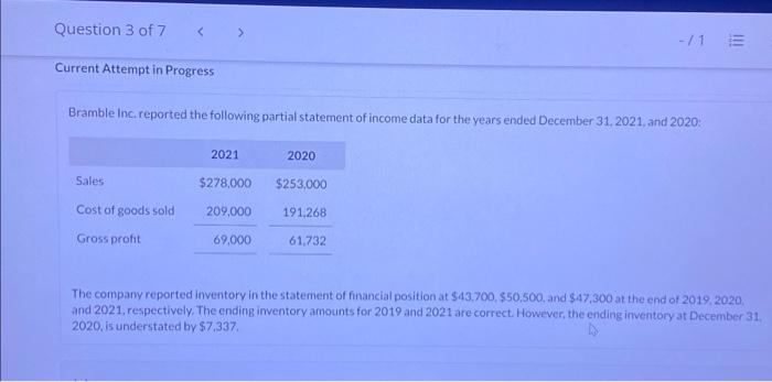 Solved Current Attempt in Progress Bramble Inc, reported the | Chegg.com