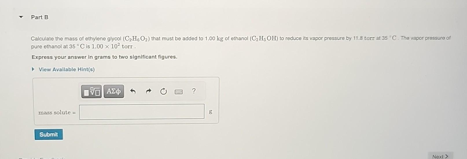 Solved Calculate the mass of ethylene glycol (C2H6O2) that | Chegg.com