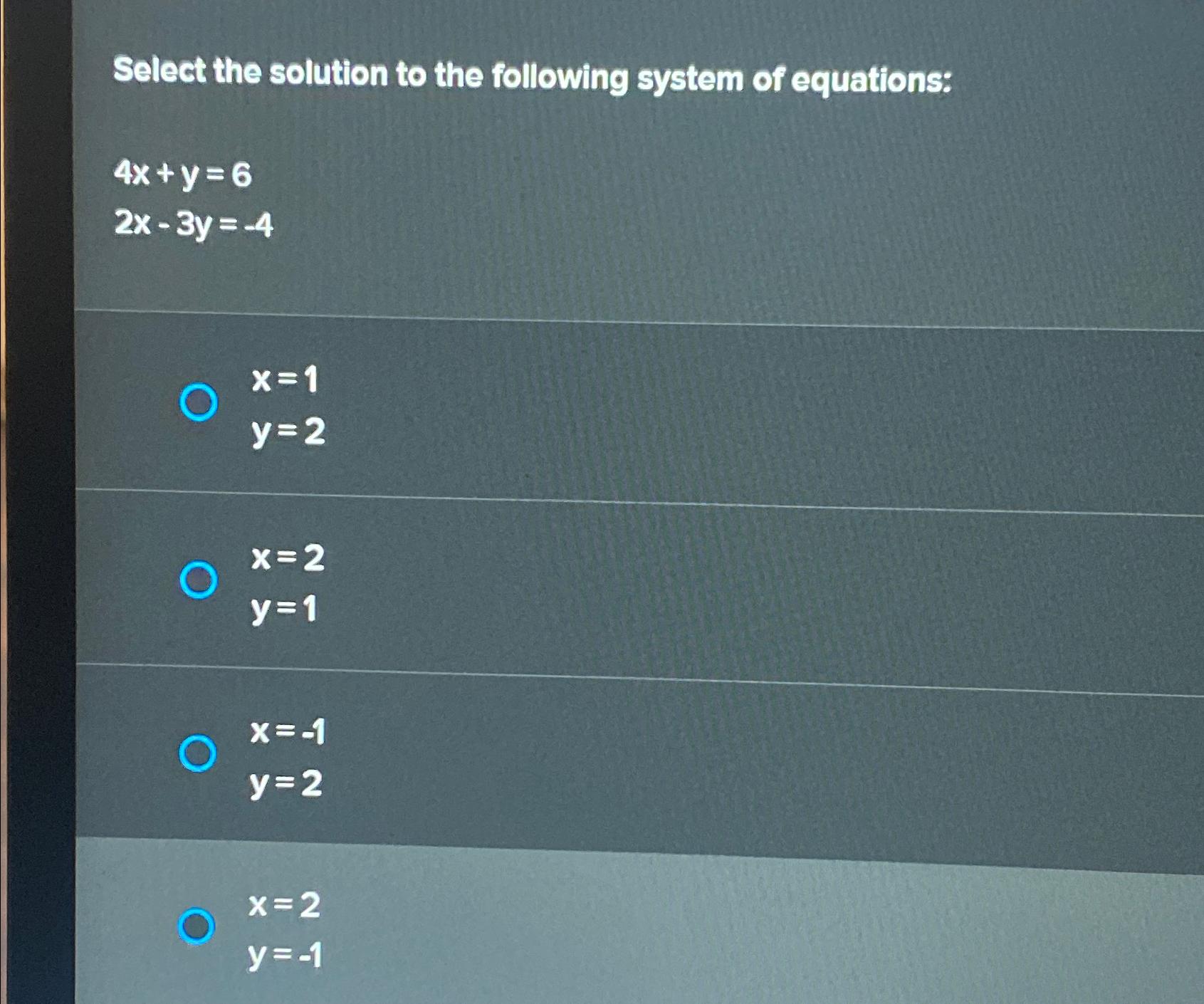 Solved Select The Solution To The Following System Of