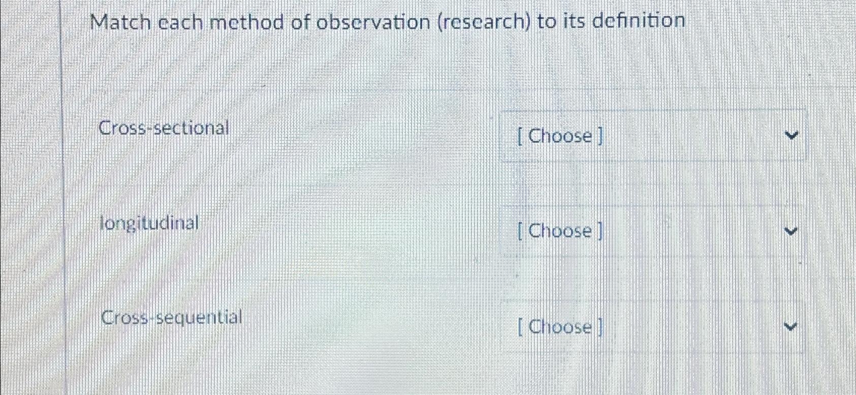 Solved Match each method of observation (research) ﻿to its | Chegg.com