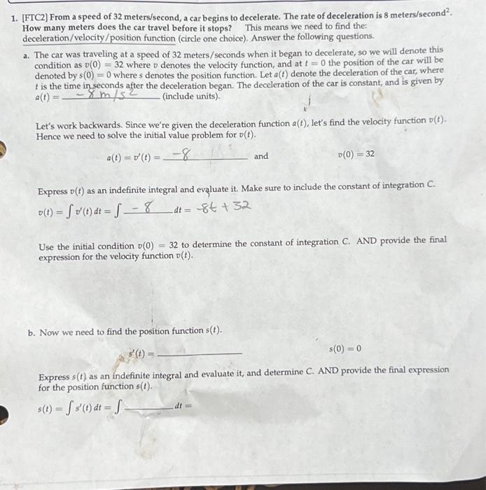 Solved deceleration/velocity/position function (circle one | Chegg.com