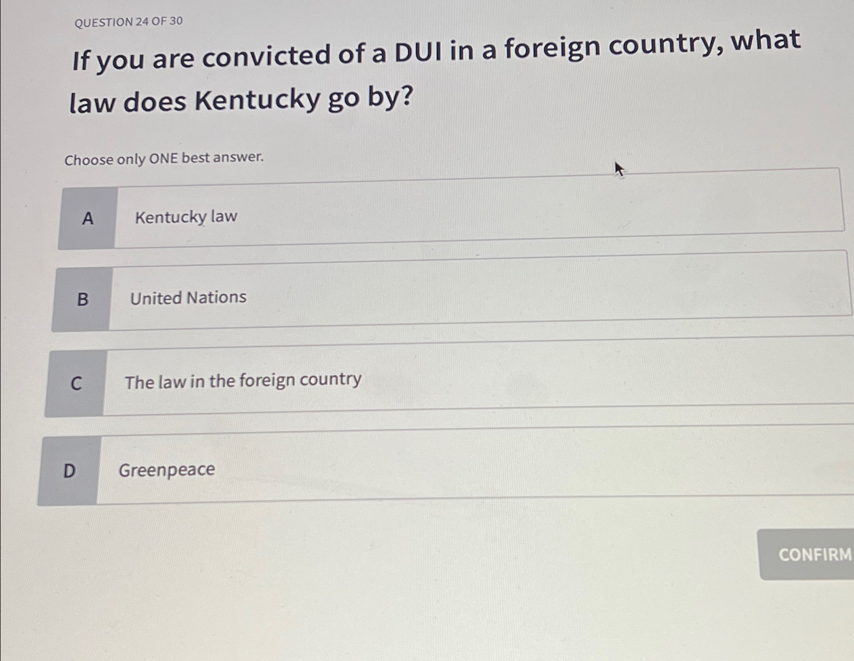 Solved QUESTION 24 ﻿OF 30If you are convicted of a DUI in a | Chegg.com