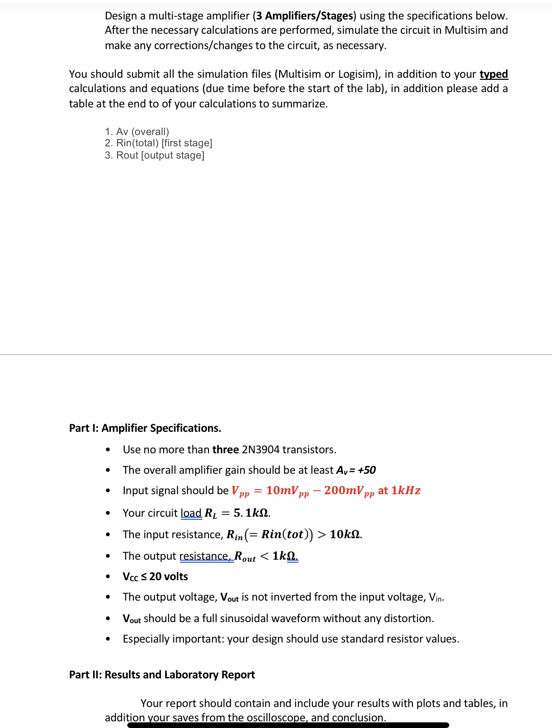 Design a multi-stage amplifier (3 ﻿Amplifiers/Stages) | Chegg.com