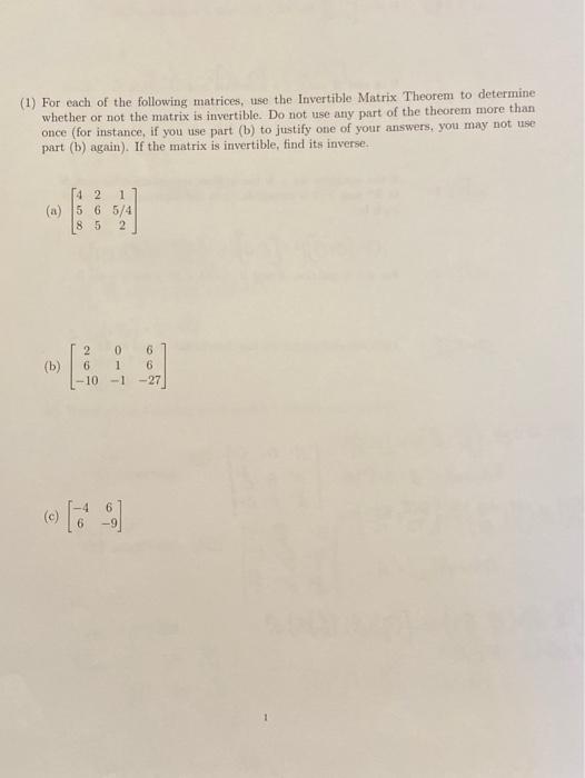 Solved (1) For each of the following matrices, use the | Chegg.com