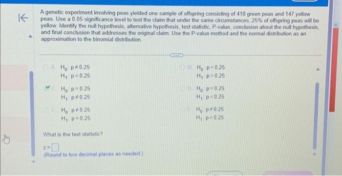 Solved A genetic experiment involving peas yielded one | Chegg.com