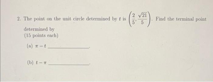 Solved 2 V21 5 Find the terminal point 2. The point on the | Chegg.com
