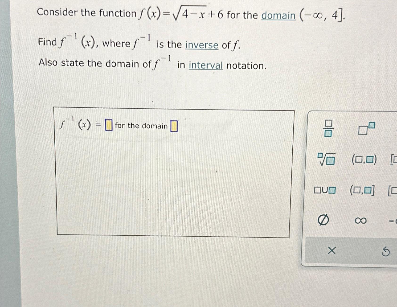 Solved Consider the function f(x)=4-x2+6 ﻿for the domain | Chegg.com
