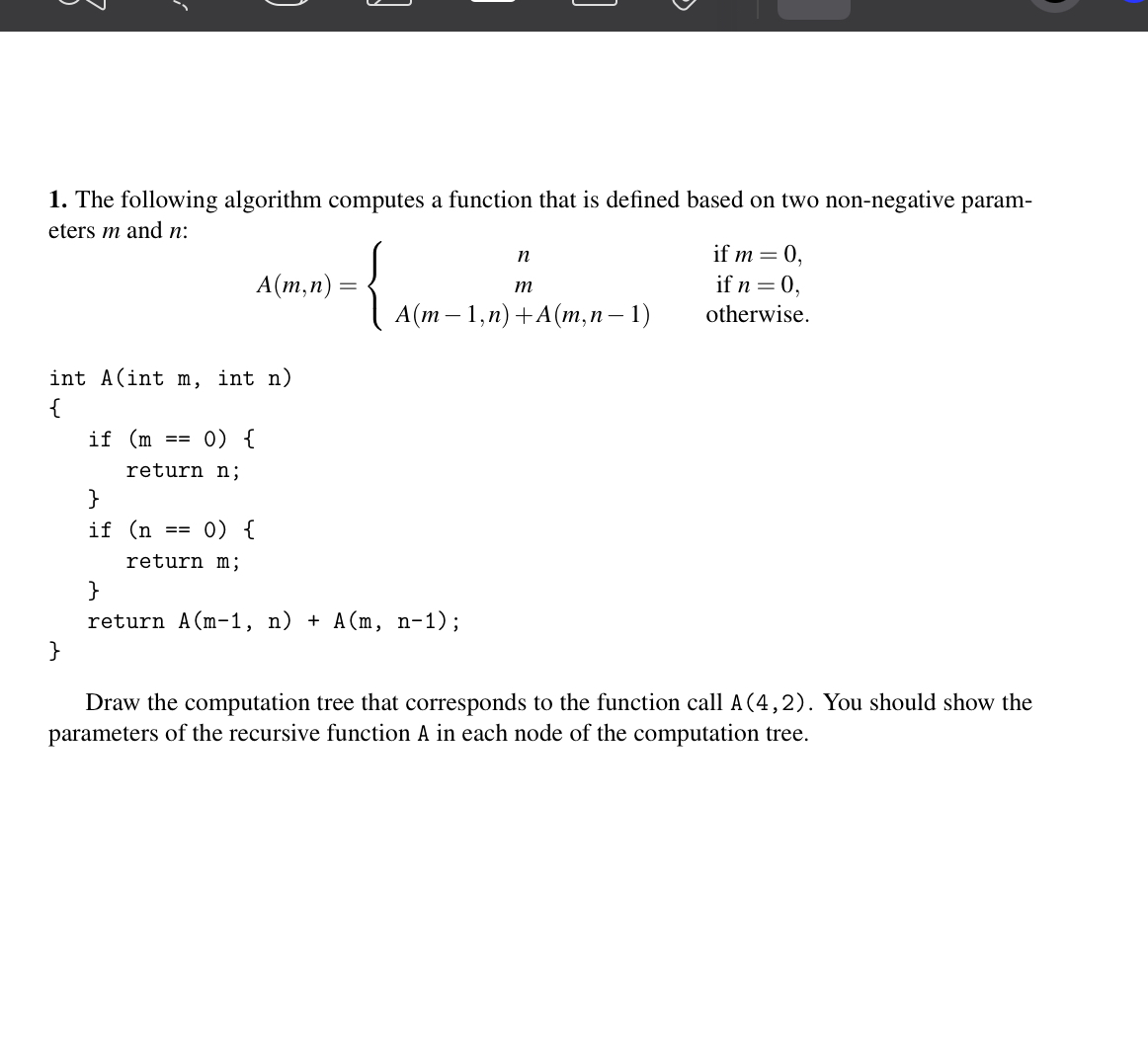 Solved The following algorithm computes a function that is | Chegg.com